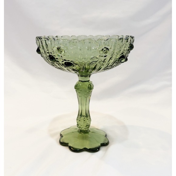 Fenton | Dining | Vintage Fenton Colonial Green Cabbage Rose Compote ...